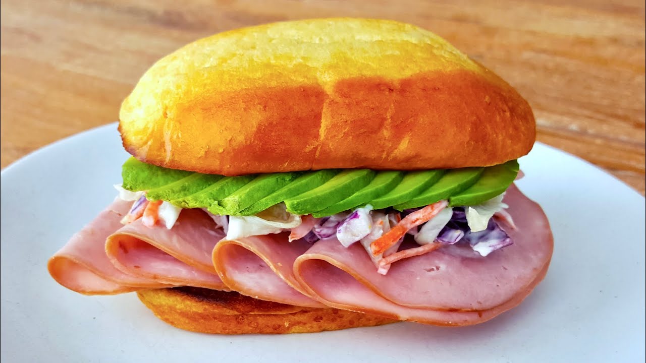 Easy ham & avocado sandwich with 5-minute garlic aioli coleslaw