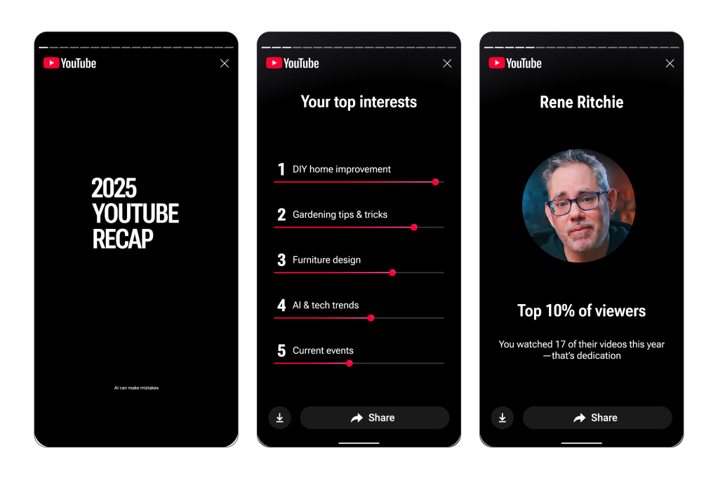 YouTube Launches ‘Recap' Personalized Year-End Reels, Unveils 2025 Top ...