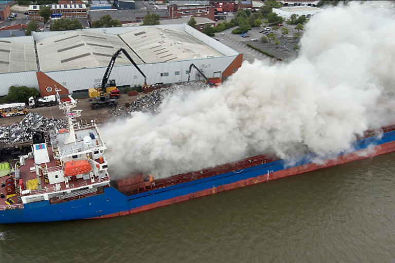 Battery theory for ship's fire which caused 'noxious cloud' to drift ...