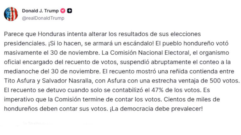 La trama secreta de las elecciones en Honduras que denunció Trump y que demorarían el resultado