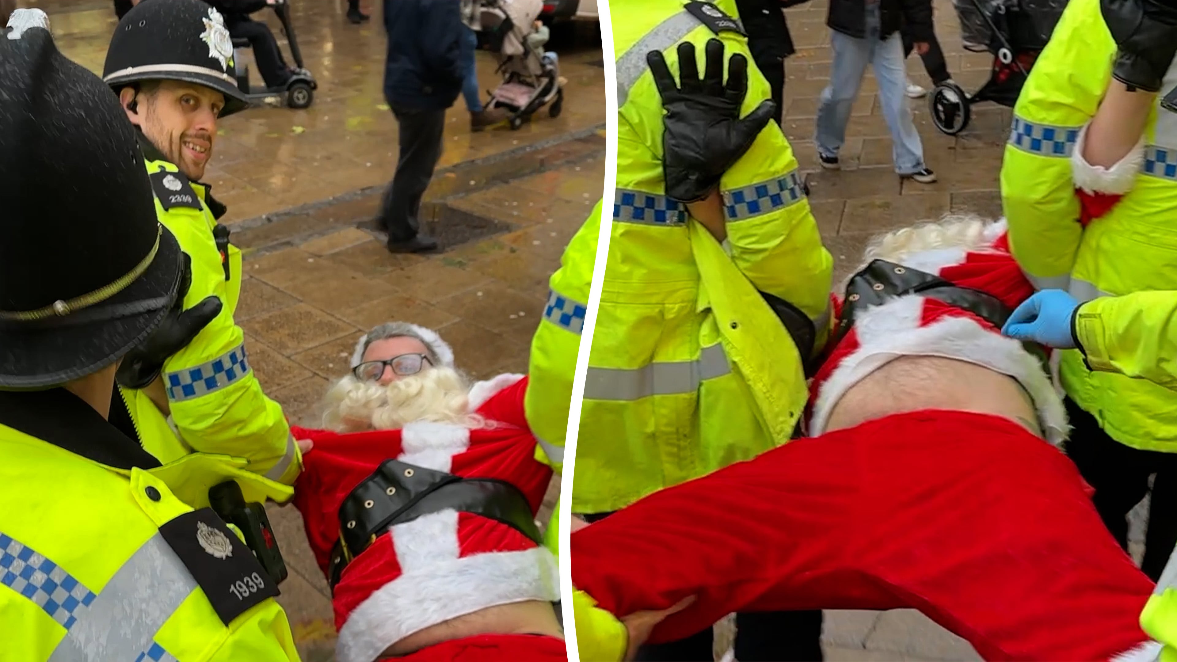 Police arrest 'Santa' and drag him through busy city centre