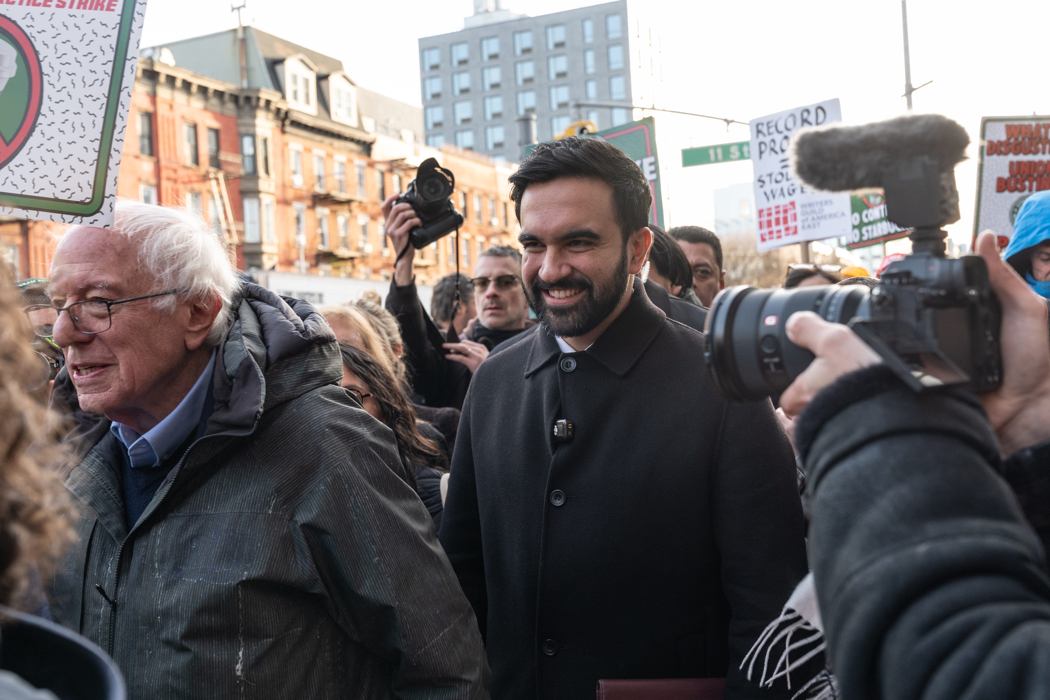 Bernie Sanders and Mamdani joined the Starbucks picket line in Brooklyn ...
