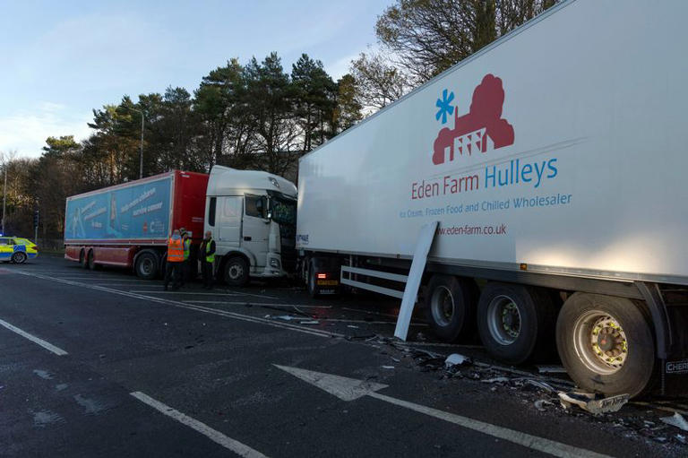 Driver charged and person rushed to hospital after bus and lorries crash in Edinburgh