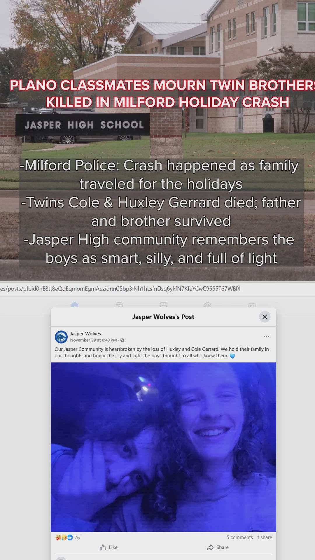 Plano classmates mourn twin brothers killed in Milford holiday crash
