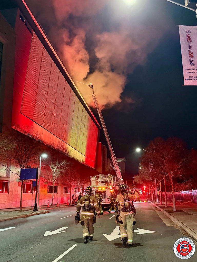 Huge fire sparked on roof of city’s convention center in North Carolina