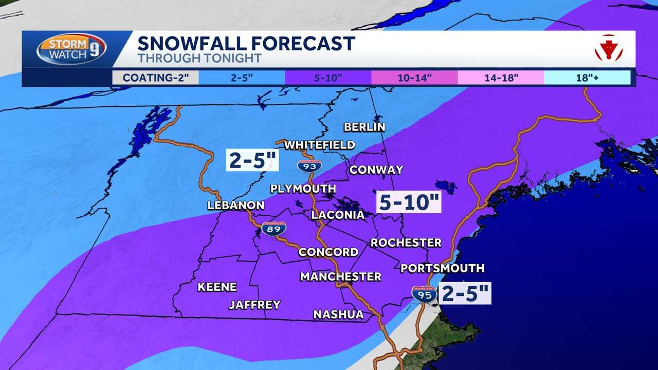 Snow ends late evening in NH; clearing overnight