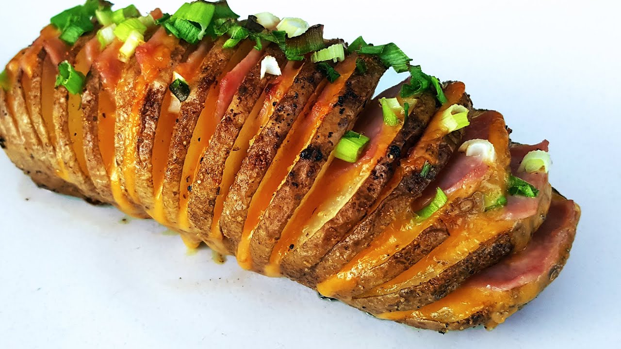 Easy Loaded Hasselback Potato with Ham and Cheese