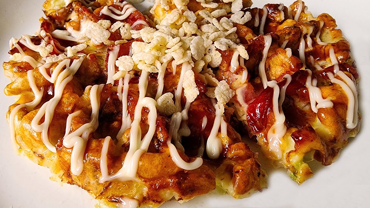 Okonomiyaki waffle with simplest ingredients (Japanese cabbage pancake)