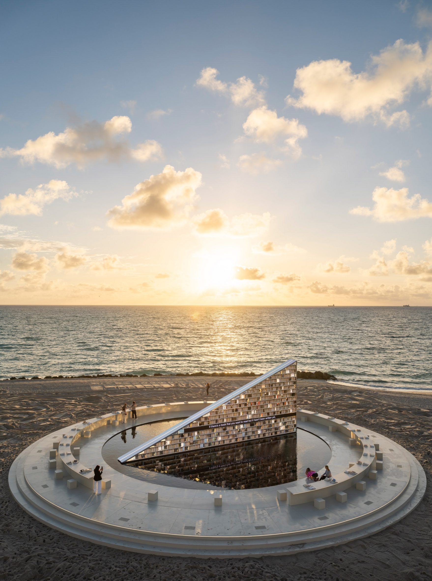 Es Devlin erects monumental rotating library on Miami beach