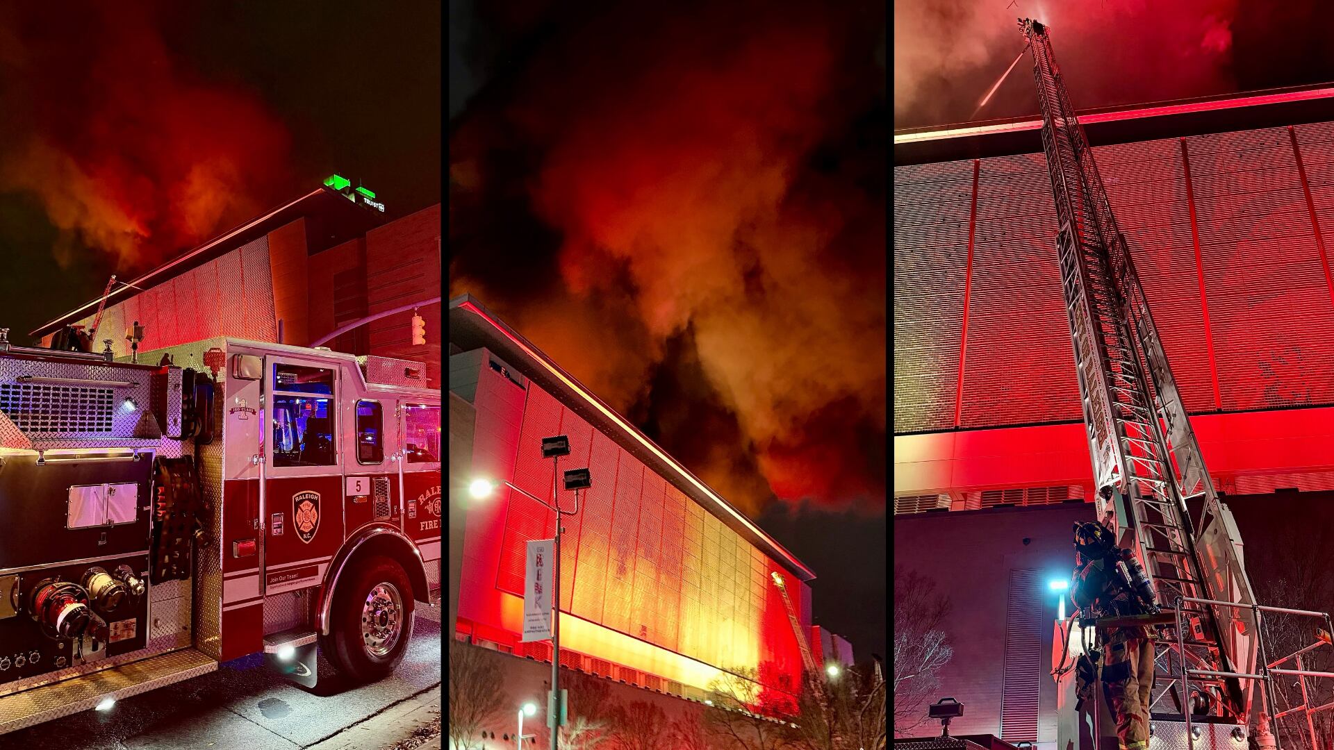 Huge fire sparked on roof of city’s convention center in North Carolina