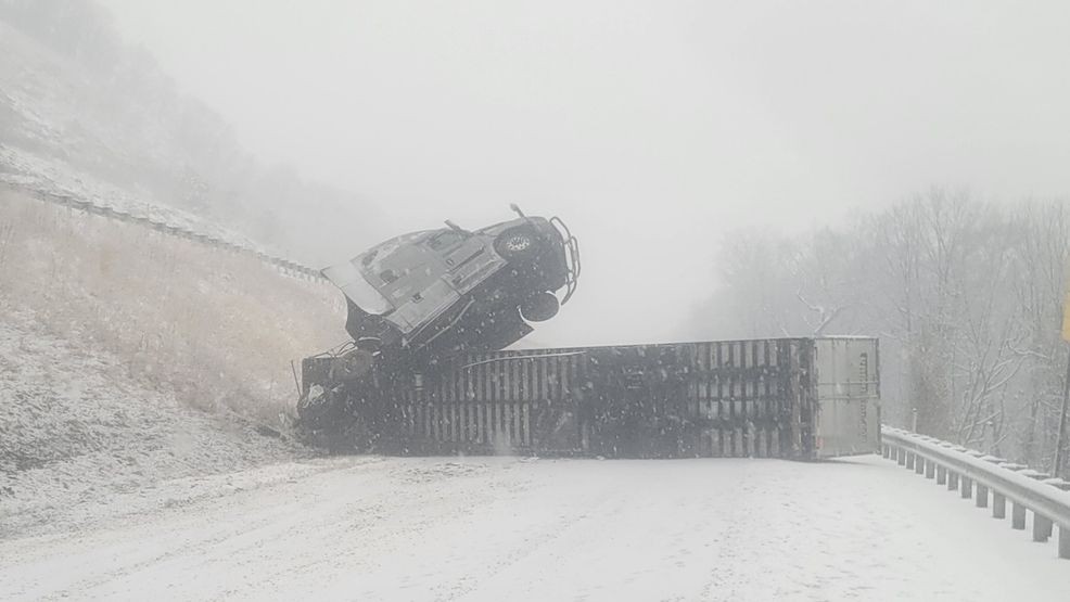 Tractor-trailer hauling ice cream flips, blocks 22/322 in Perry County