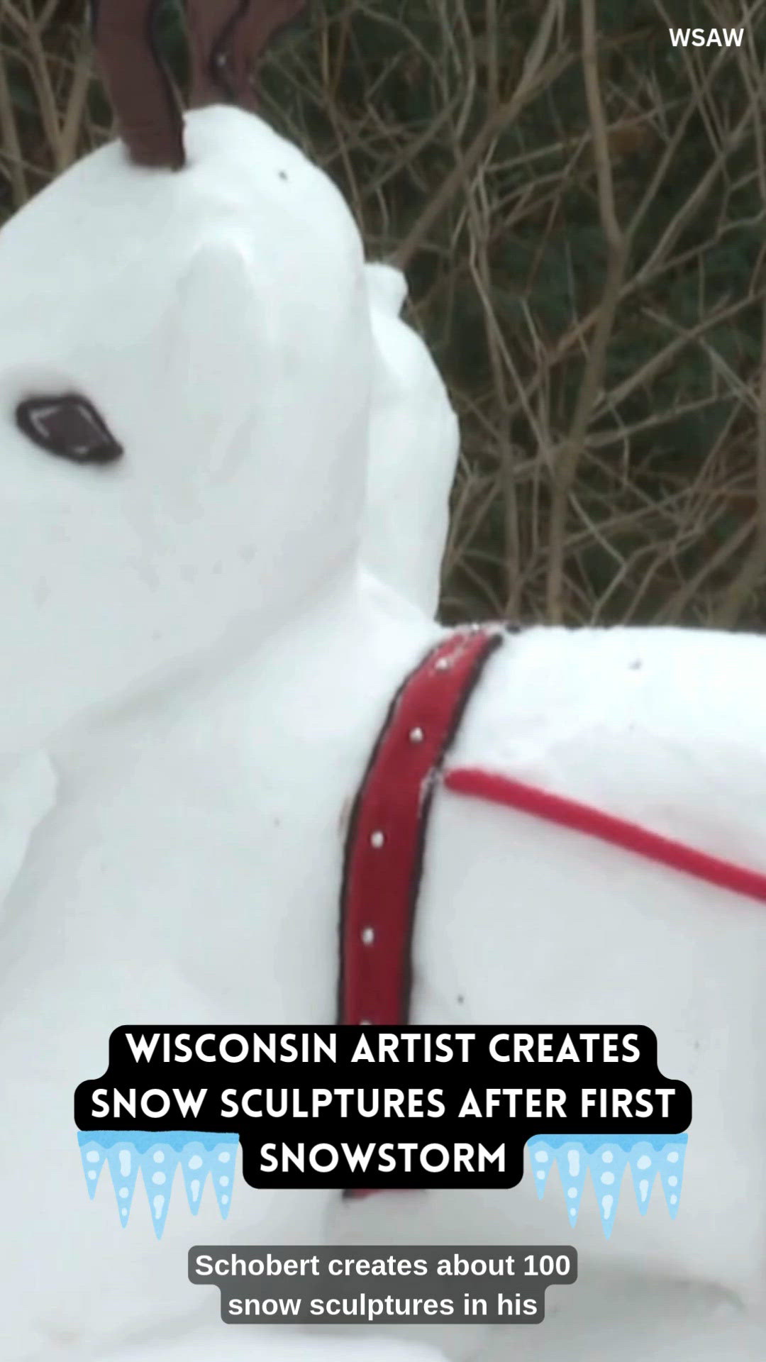 Wisconsin artist creates snow sculptures following first snowstorm