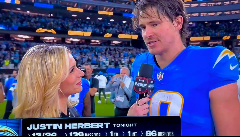 Justin Herbert has awkward moment with ESPN’s Laura Rutledge after 'MNF ...