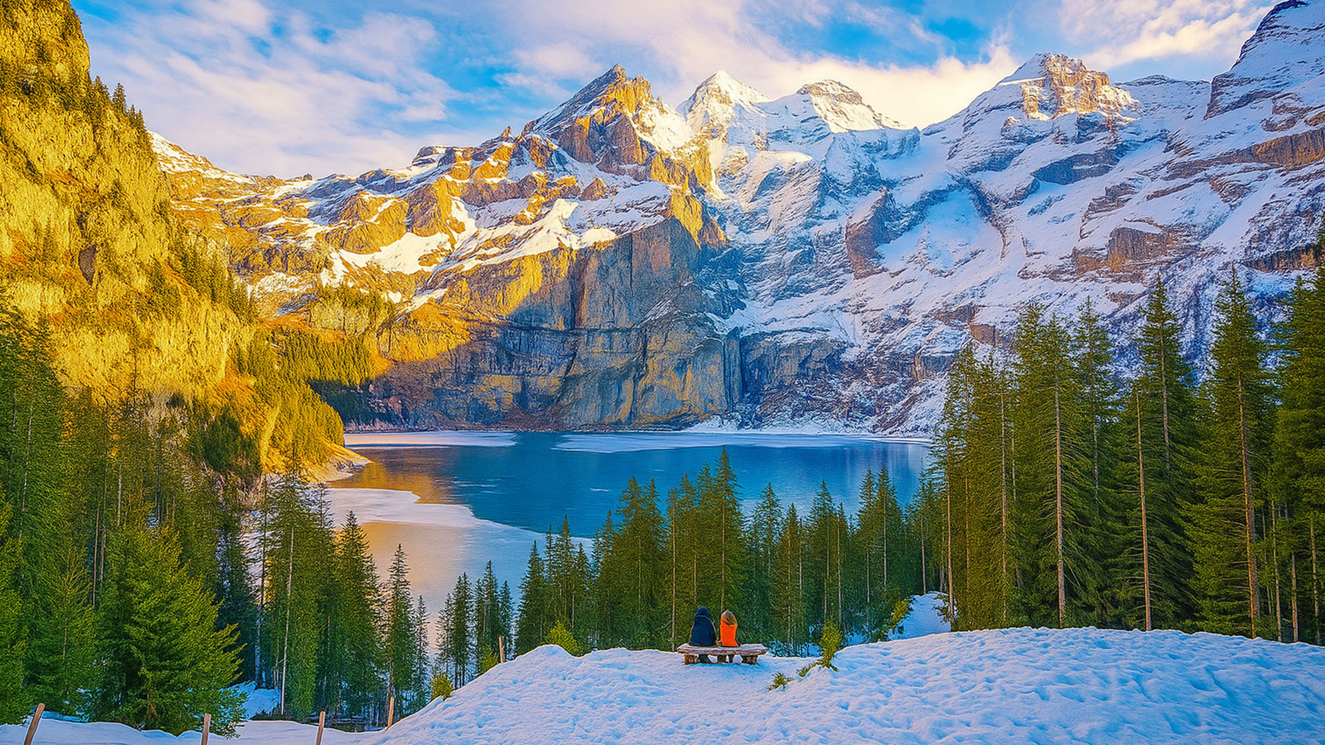 Oeschinensee Switzerland: Beautiful winter mountain lake (4K)