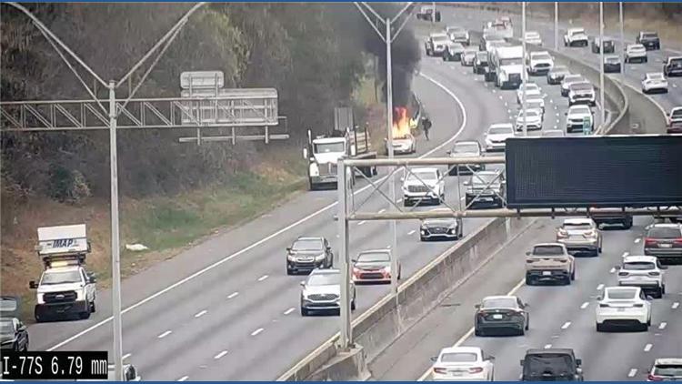 Car on fire blocks lanes on I-77 North near Uptown