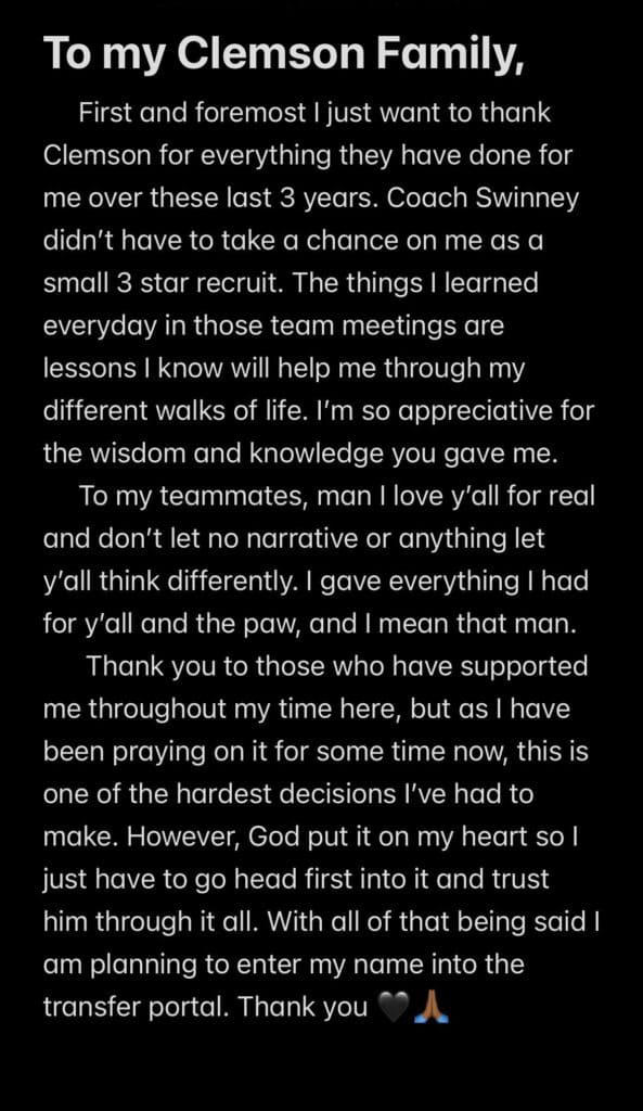 Clemson football DB Khalil Barnes to enter transfer portal