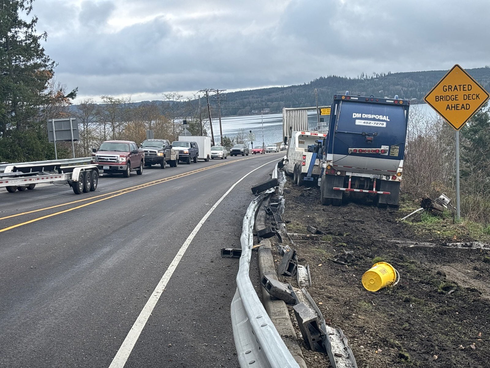 Portion of Hood Canal Bridge blocked after semi hits power pole ...