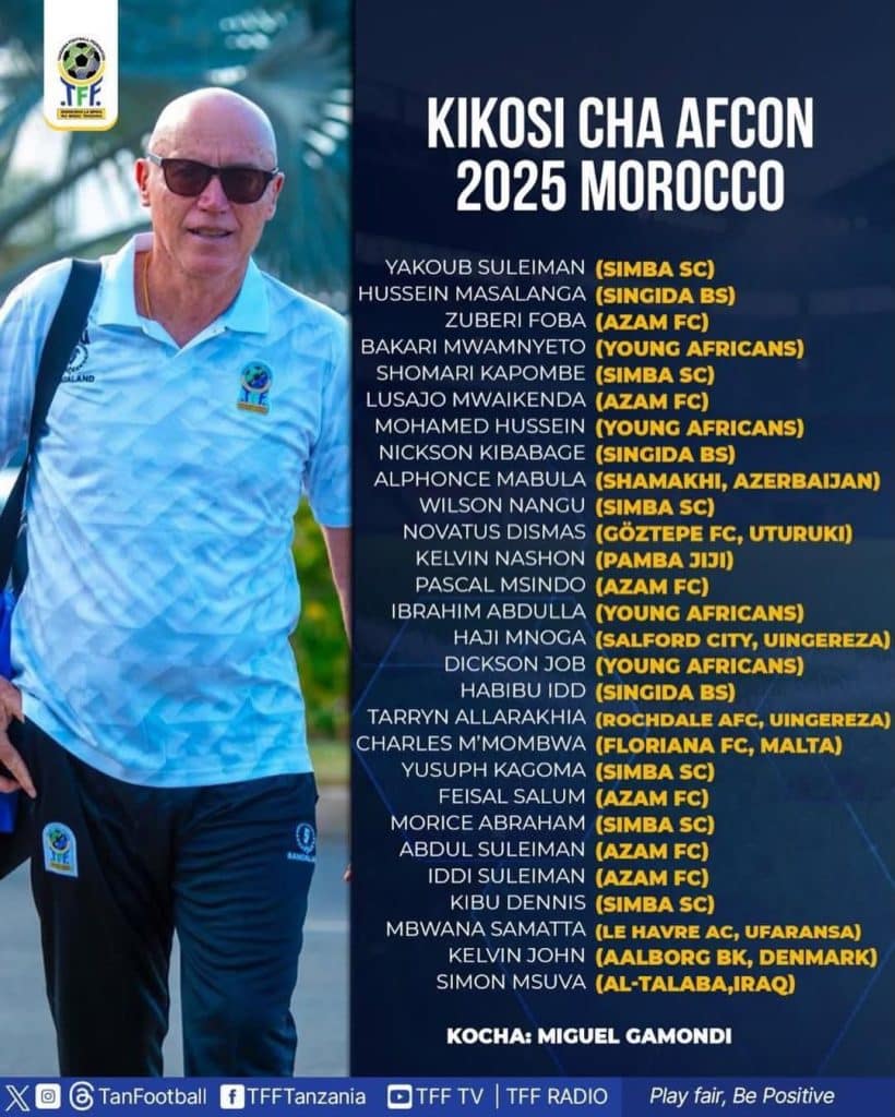 AFCON 2025: Tanzania coach Gamondi names final 28-man squad
