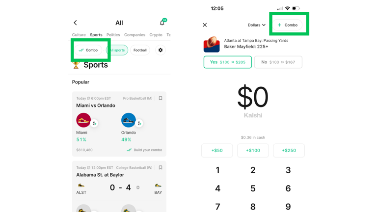 How do you make parlays/combo trades at Kalshi?