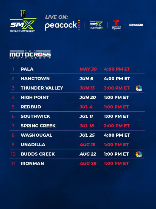 2026 NBC TV schedule features all 31 rounds of the SuperMotocross World ...