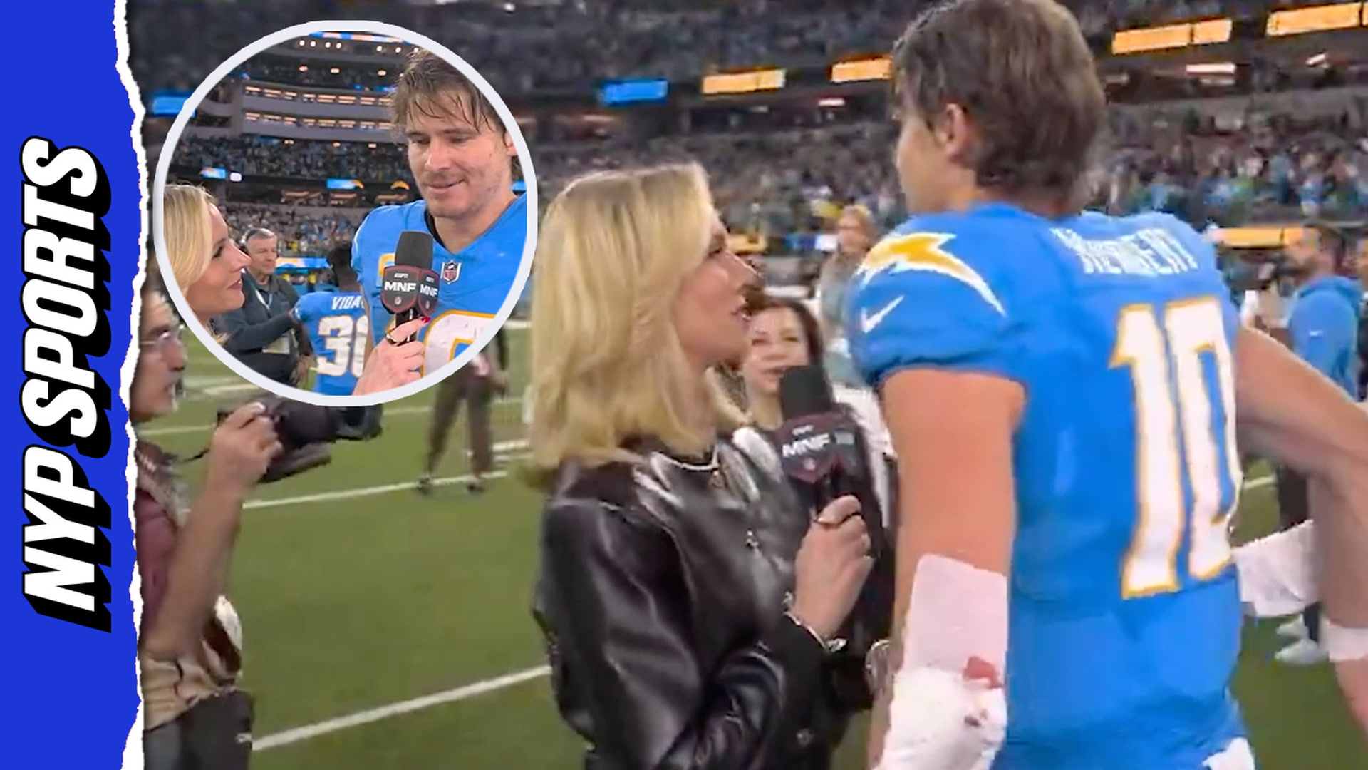Justin Herbert has awkward moment with ESPN's Laura Rutledge after 'MNF ...