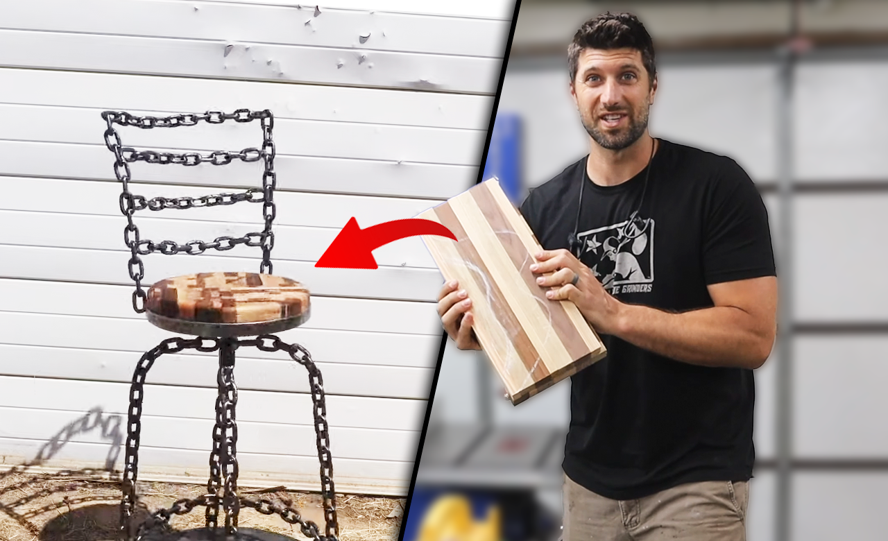 Industrial shop chair made from chain & scrap wood