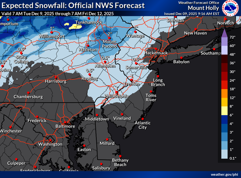 NOAA forecasts ice, snow in NJ. Timing, snowfall amounts, advisories