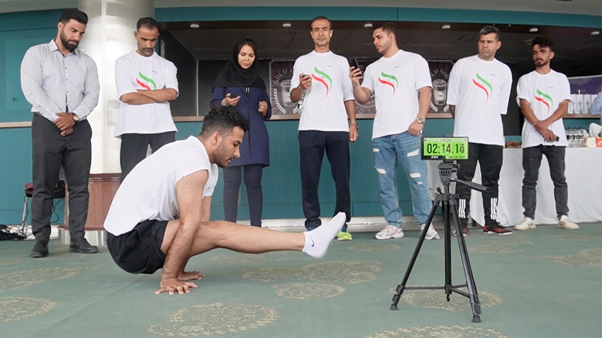 Longest time in an L-sit (male) 3 minutes 39 seconds by Mostafa Karami