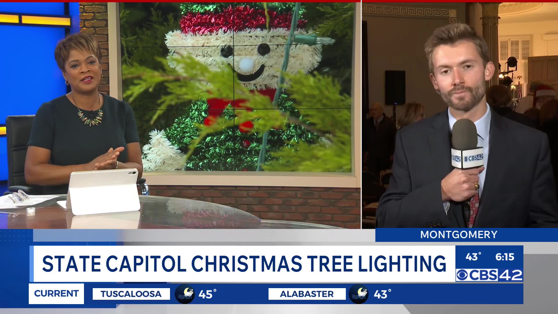 State Capitol Christmas lighting at 6:00