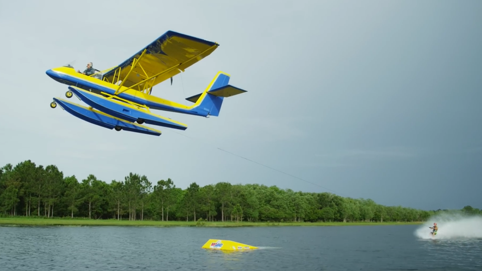 Airplane tow barefoot ski run
