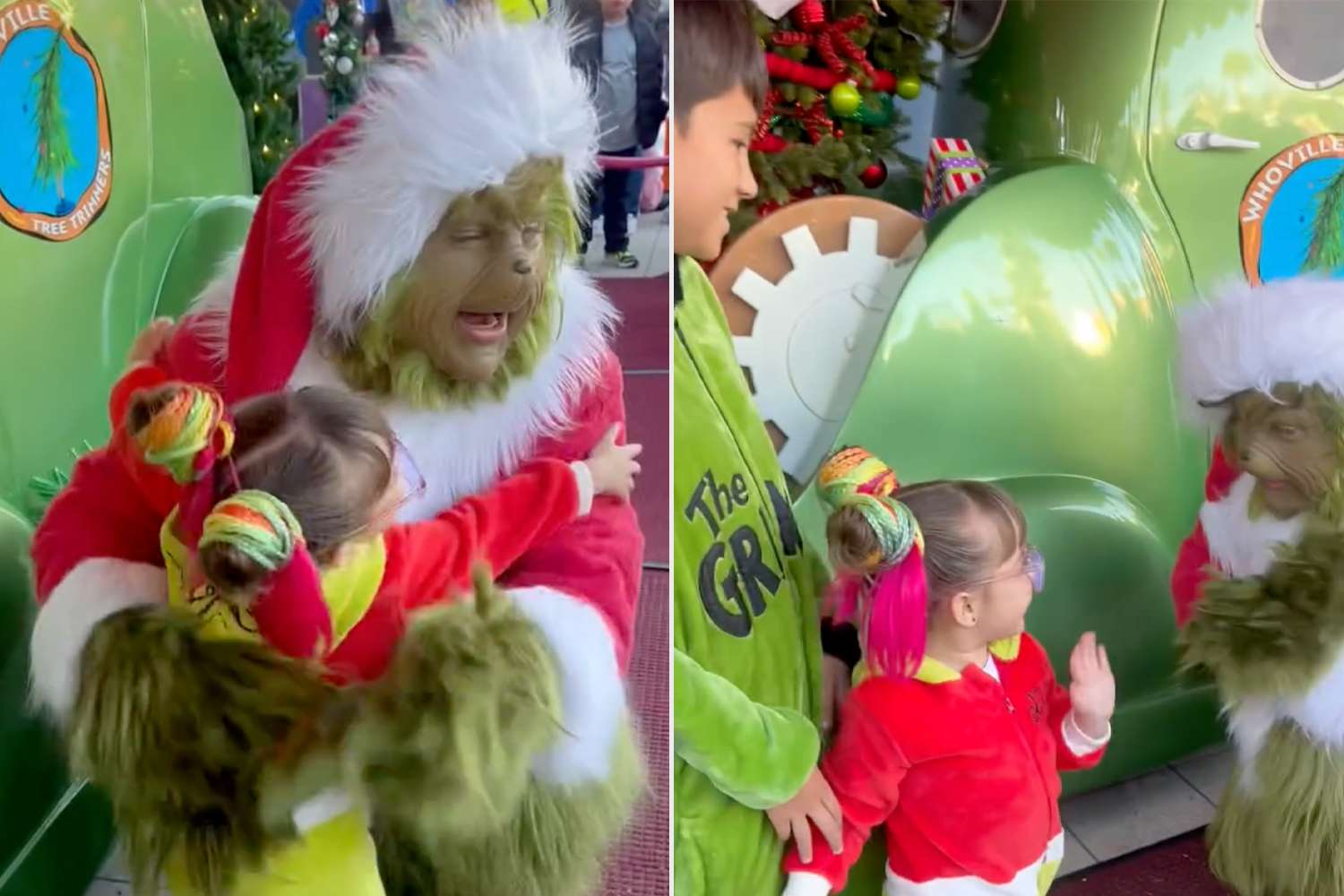 4-year-old girl lights up when the Grinch surprises her by speaking ...