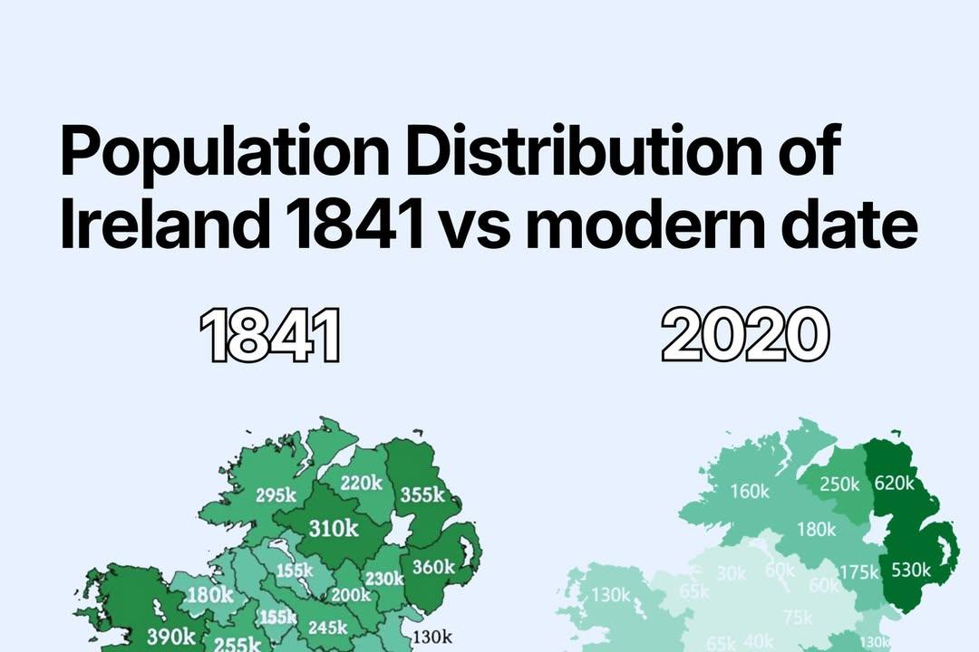 Ireland’s population map reveals a dramatic shift from 1841 to now