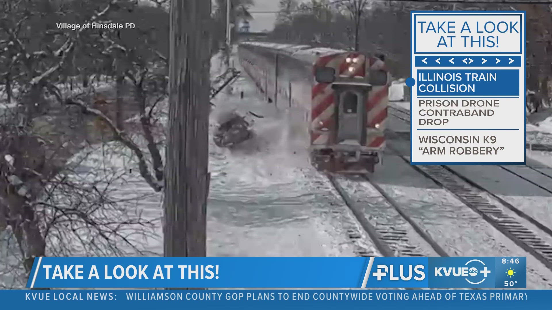 Surveillance video shows vehicle hit by train in Illinois