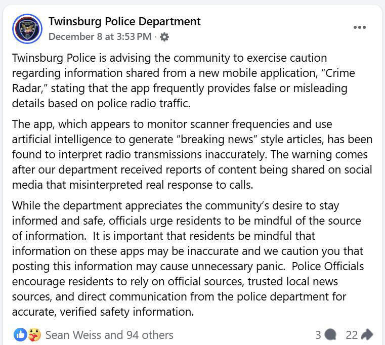 Local police warn against new crime app spreading dangerous false reports