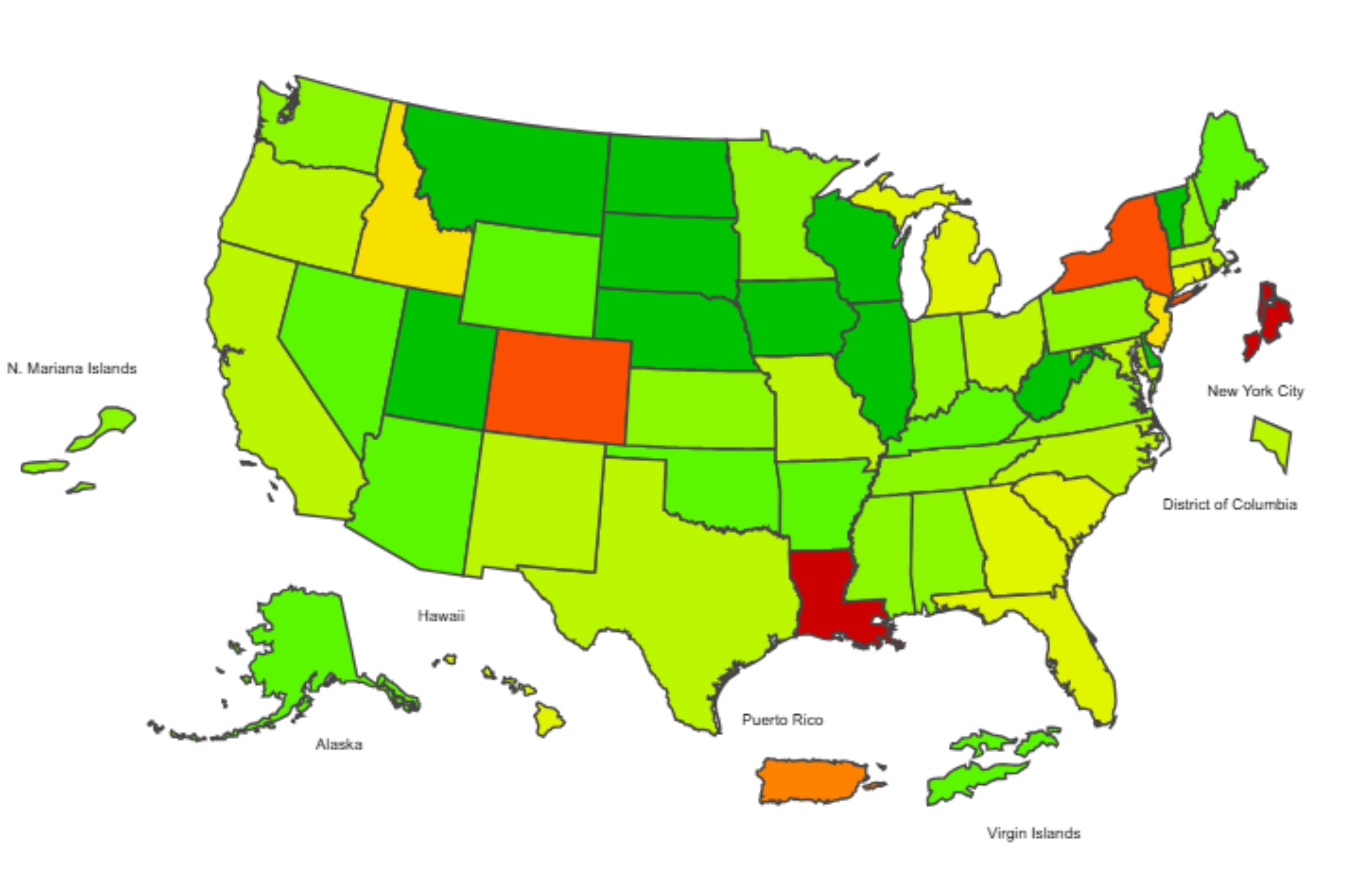 Map shows latest flu rates across US