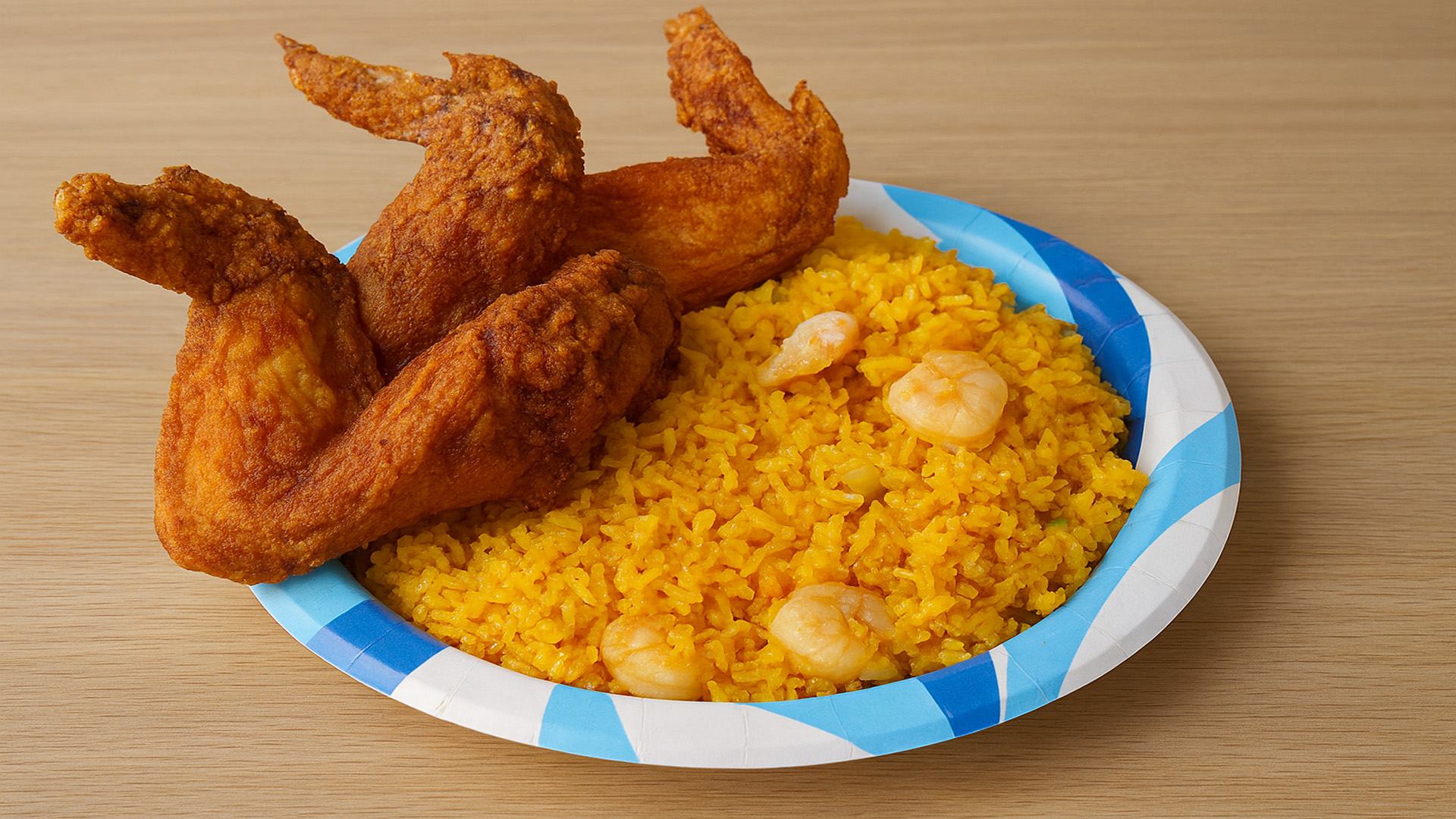 How to make fried chicken with yellow rice and shrimp