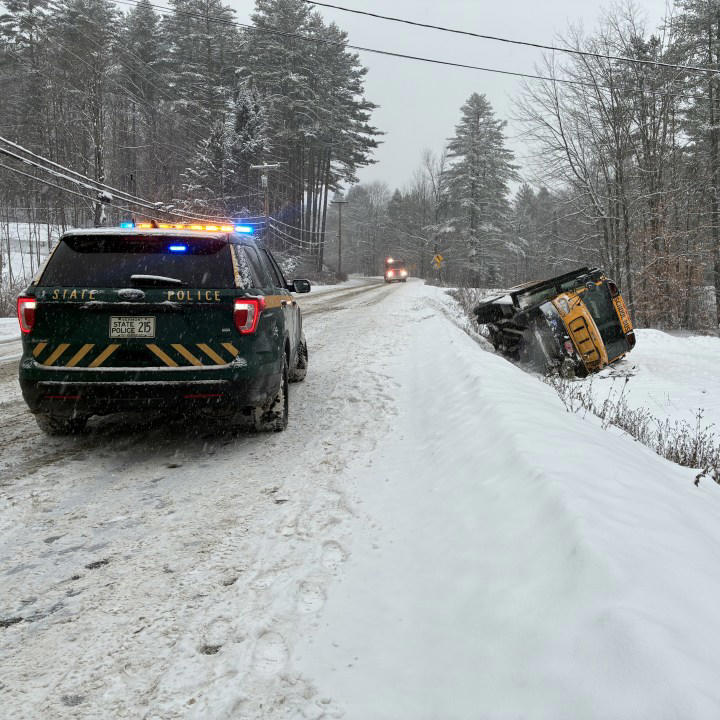 VT-12 closed to remove school bus that rolled over