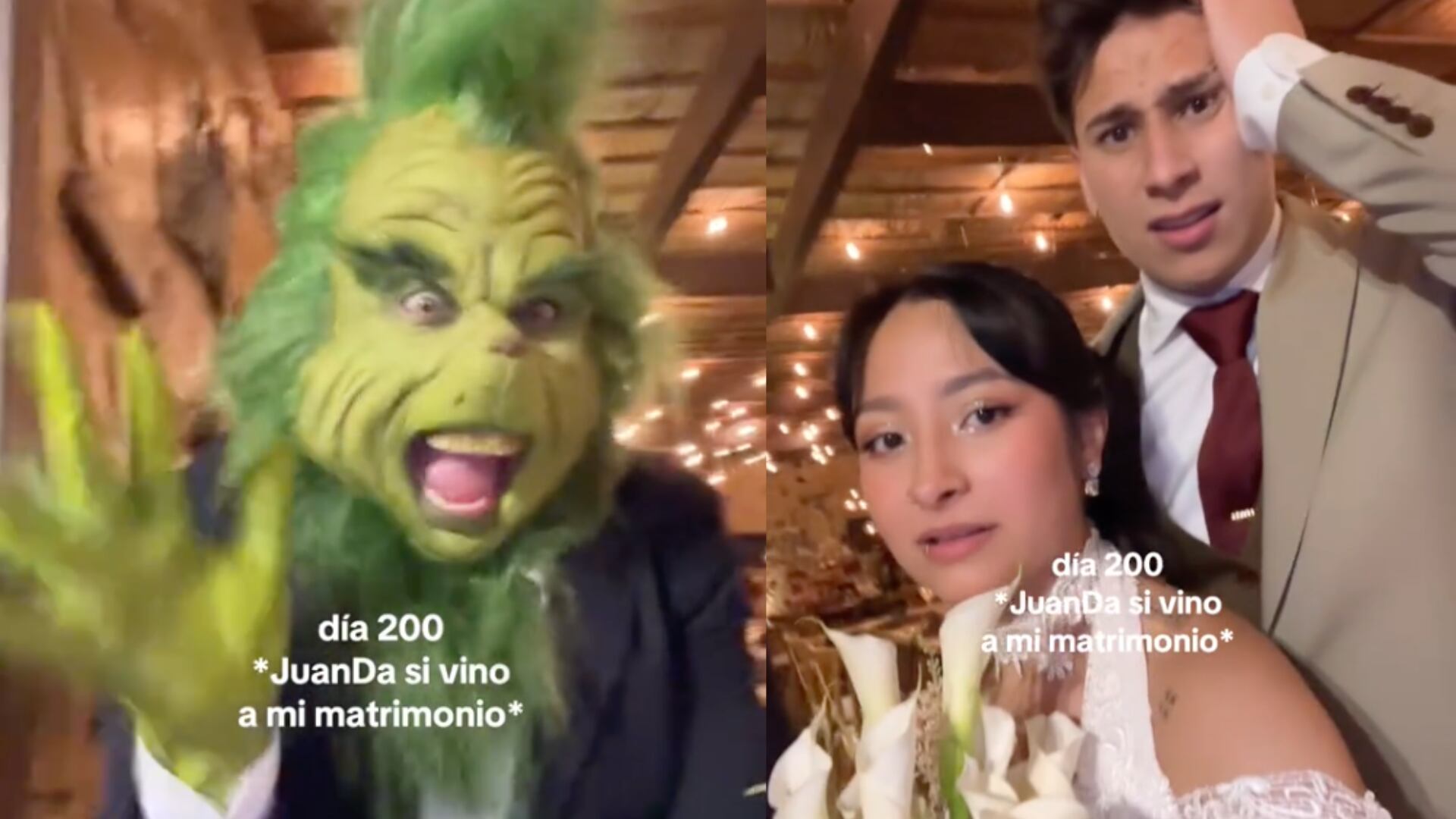 Juanda sorprendió a seguidora al asistir vestido de Grinch a su matrimonio