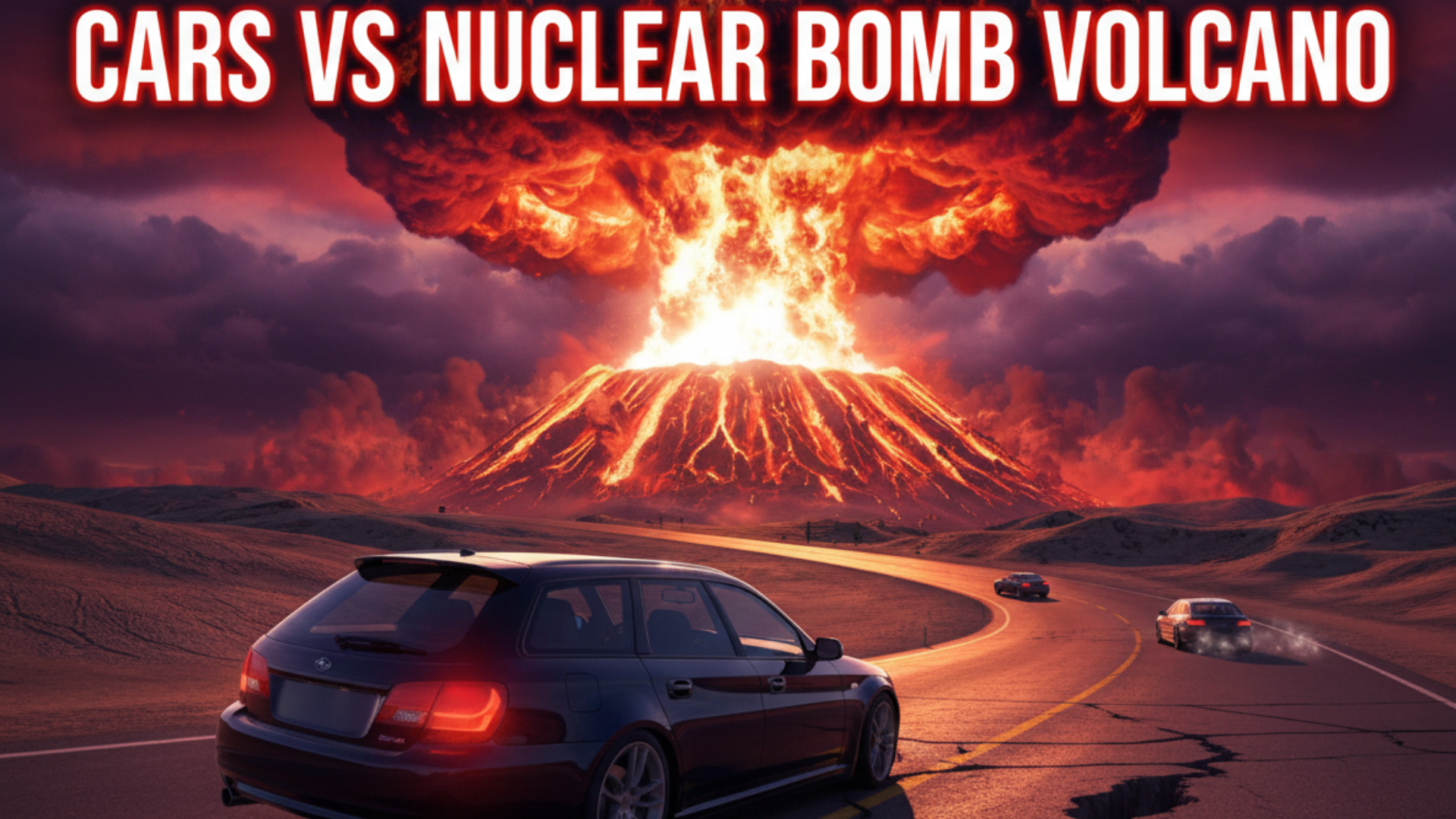 Big and small cars face the nuclear bomb volcano