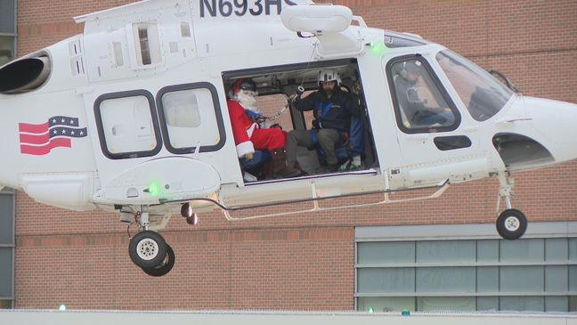Santa trades sleigh for helicopter in visit to Hasbro Children's Hospital