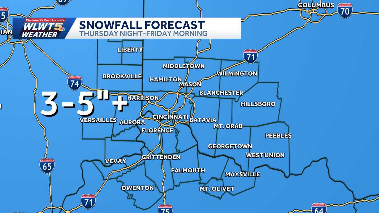 High impact snow to bring 3-5+ inches of accumulations across Cincinnati