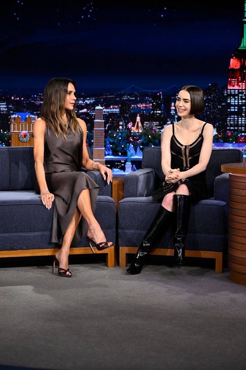 Lily Collins tears up as she meets her idol Victoria Beckham