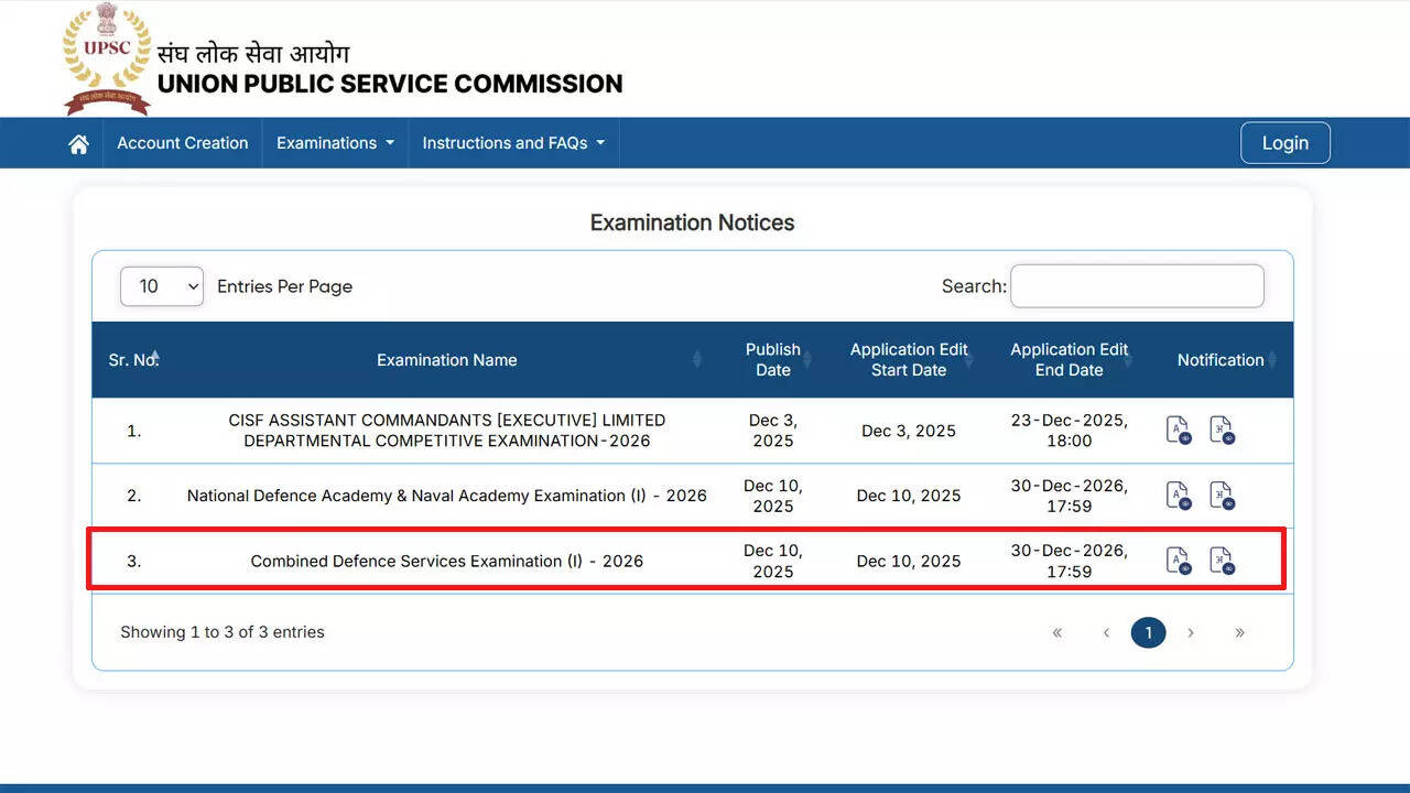 UPSC CDS 1 recruitment 2026 notice released at upsc.gov.in: Check ...