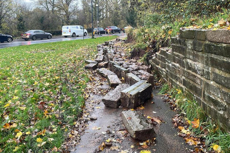 'It's not safe': Concerns over fallen wall on footpath near busy Derby road