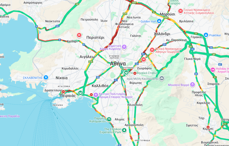 Live η κίνηση στους δρόμους: Μεγάλες καθυστερήσεις σε Κηφισό, Κηφισίας ...