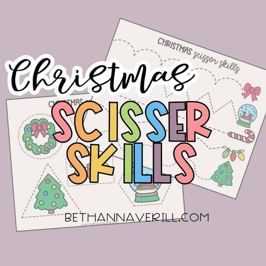 Christmas scissor skills worksheets for kids