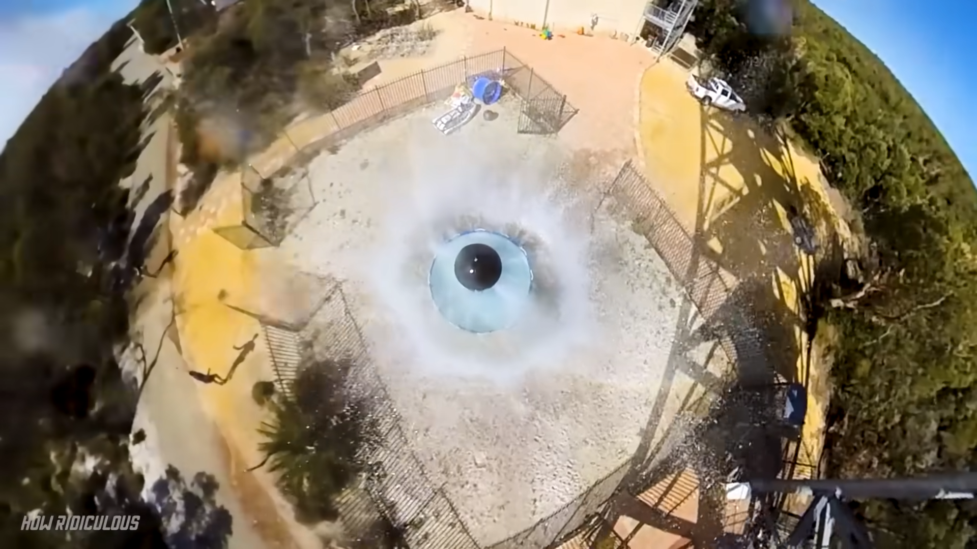 What happens when a wrecking ball is dropped 150ft into a swimming pool