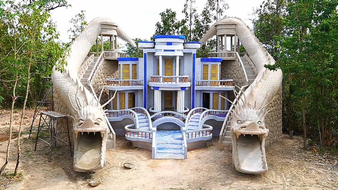 This dragon inspired slide park turns a pool into an adventure zone
