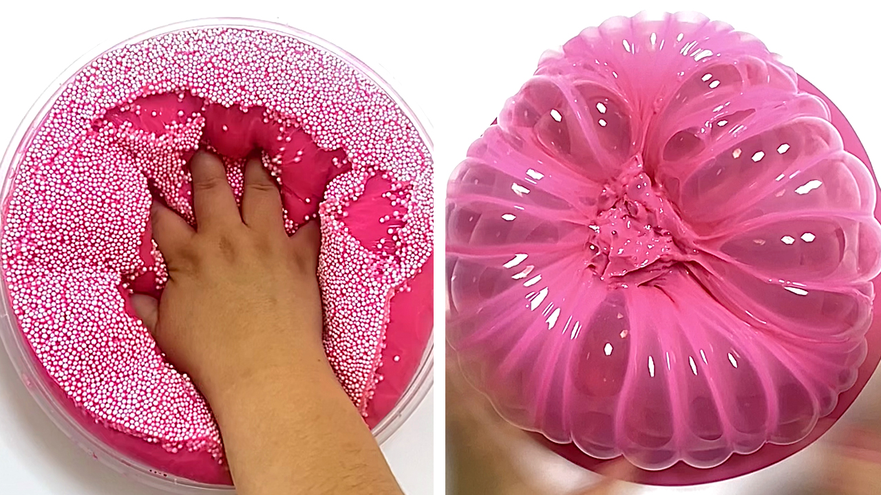 Mezcla de slime rosa espumoso y slime flexible