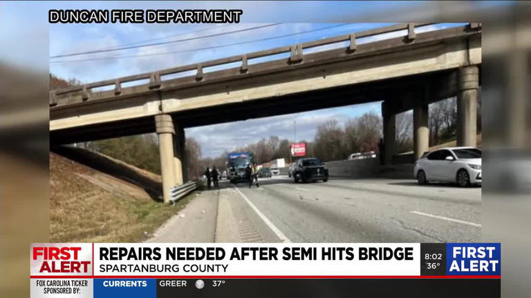Repairs needed after semi-truck crashes into bridge along I-85